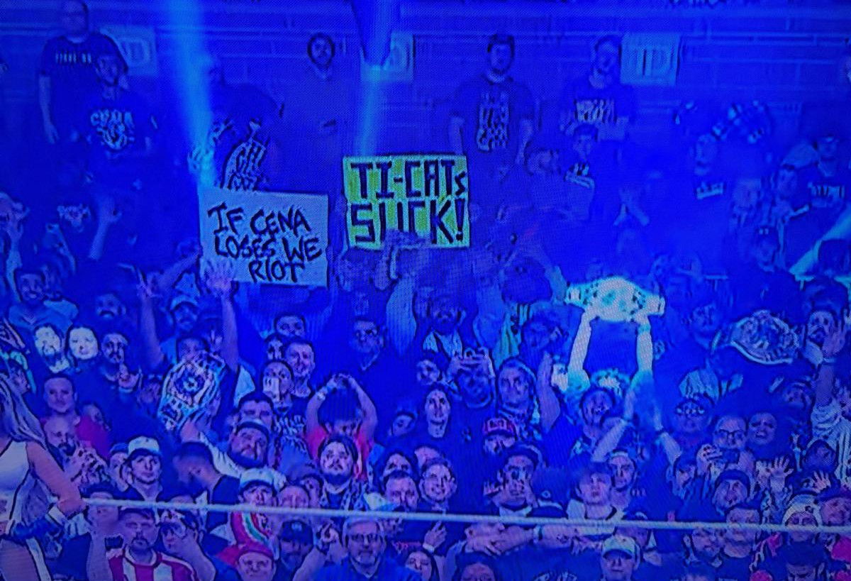 'Ticats Suck' sign spotted at WWE Elimination Chamber match in Toronto ...
